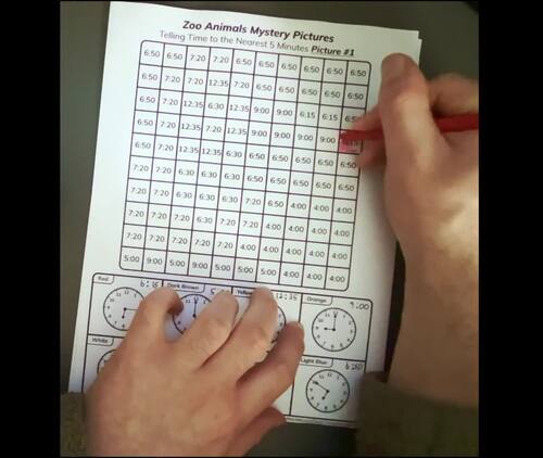 Zoo Animals Mystery Pictures | 2nd Grade Telling Time to the Nearest 5 ...