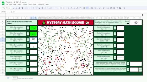 Christmas - Algebra Equations - Digital Math Activity - Pixel Art