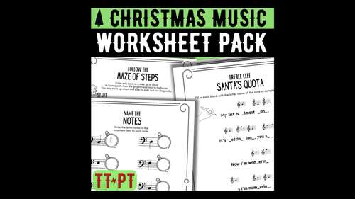 CHRISTMAS MUSIC WORKSHEETS BUNDLE | Coloring, Notes, Fill-in-the-Blank ...