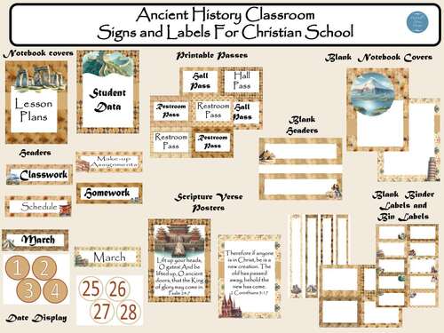 Ancient World History Christian Classroom Sign, Labels, Notebook Covers ...