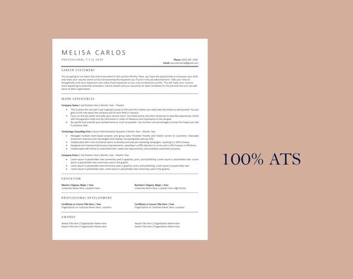 ATS Resume Template Word, Pages, Google Docs Resume CV template | TPT