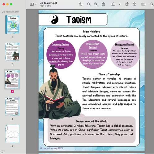 Taoism || World Religions || Guided Reading Comprehension || Text & Qs