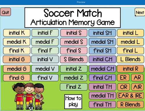 Soccer Articulation Memory Matching Game Boom Cards™ Speech Therapy ...