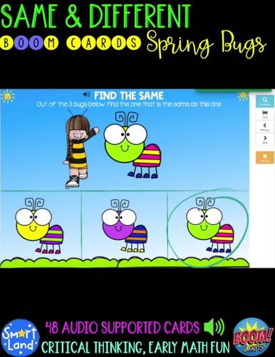 Same and Different_Visual Discrimination_Boom Cards™| Spring Bugs