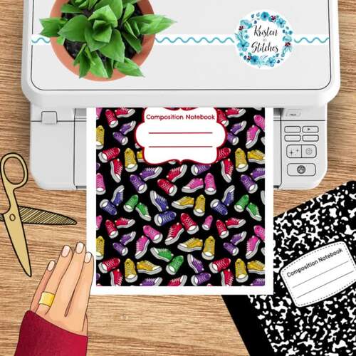 Printable Composition Notebook Book Cover Colorful Star Sneakers PNG PDF