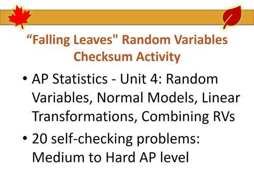 AP Stats "Falling Leaves" Random Variables & Probability Review - Unit ...