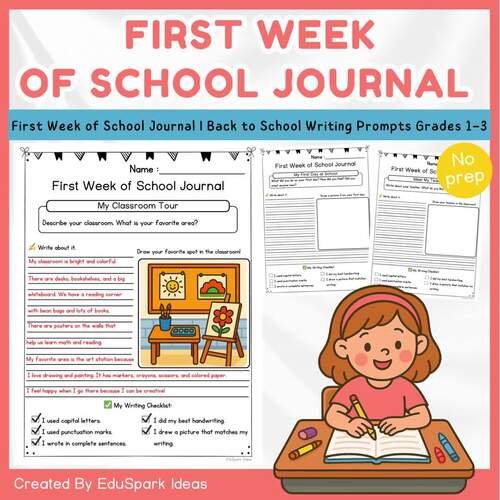 First Week of School Journal | Back to School Writing Prompts 1st-3rd ...