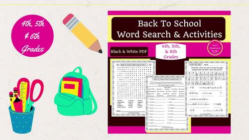 Back To School Word Search | Fourth Grade | Fifth Grade | Sixth Grade