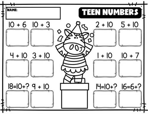 Teen Numbers Math Practice Worksheets for Kindergarten | Compose and ...