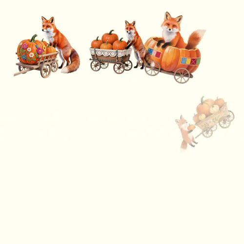 Fox & Pumpkin Cart PNG • 13 Digital Clipart Files • Transparent Background
