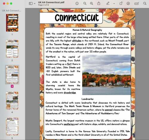 Connecticut || US States || Information Text Close Reading Comprehension