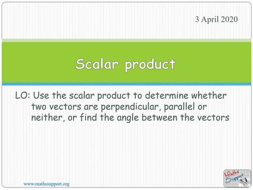 Scalar product of two vectors. by Maths Support Centre | TpT