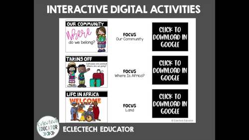 Africa Digital and Printable Social Studies Lesson Slides and Activities