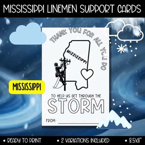 Linemen Thank You Card, Mississippi Ice Storm Support, First Responder ...