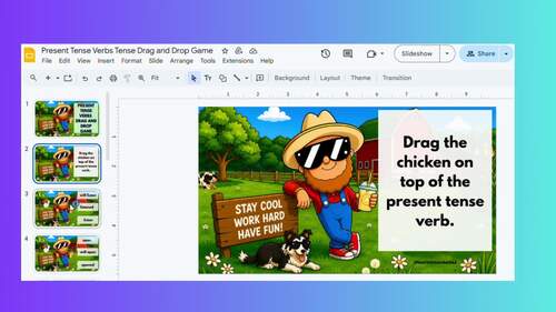 VERBS TENSES (PRESENT TENSE VERBS DRAG AND DROP GAME WITH GOOGLE SLIDES)