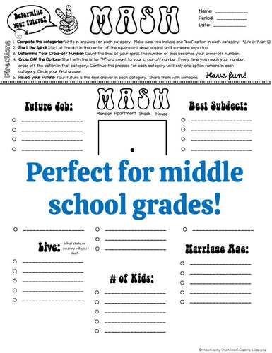 MASH Game: Back to School Get to Know You Activity for Upper Grades