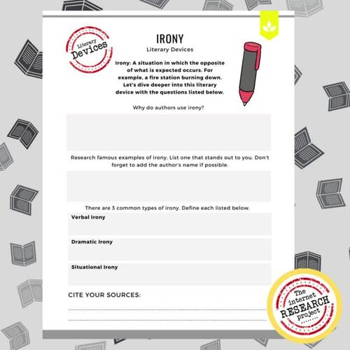 Literary Devices Internet Research Worksheets for Middle and High School