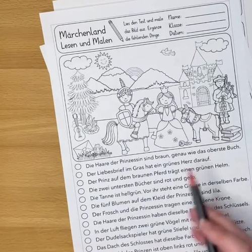 Deutsch / German MÄRCHEN Lesen und Malen für Kinder (DAZ), worksheets