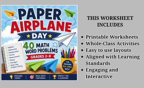 40 Fun Paper Airplane Day Math Word Activities for Upper Elementary ...