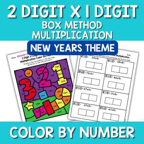 New Years 2 Digit by 1 Digit Multiplication Box Method Color by Number ...