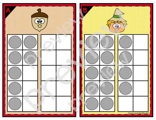 Fall Friends - Double Ten Frames Math Scoot Activity 0 to 20 - Teen Numbers