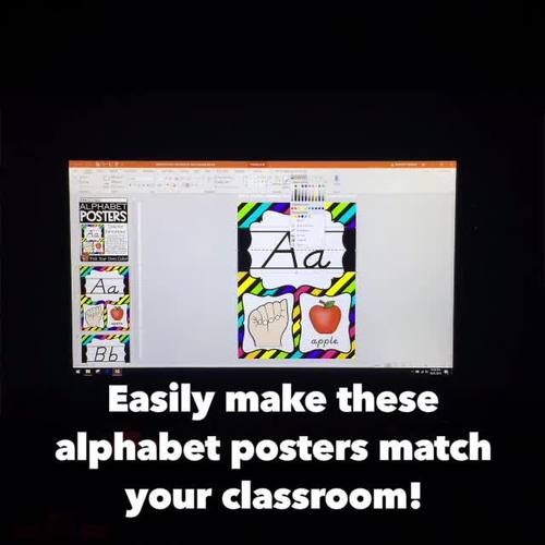 Alphabet Posters with ASL Hand Signs | Neon Theme | D'Nealian | EDITABLE