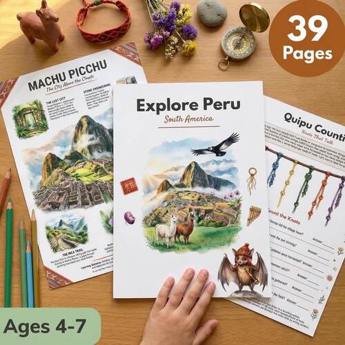 Peru Worksheets Geography Activities Ages 4-7 Machu Picchu Llama Condor