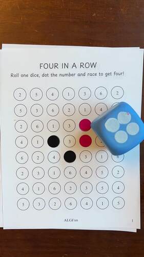 Four In A Row Dice Rolling Game Subitizing Math Addition STEM Do-A-Dot