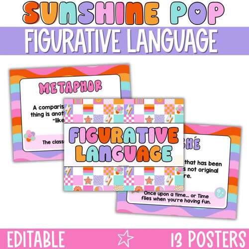 Editable Figurative Language Posters, Retro Groovy Literary Devices Posters