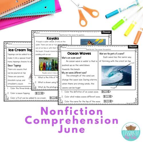 Summer Nonfiction Reading Comprehension Worksheets- June | TPT