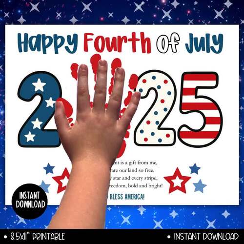 2025 4th of July Handprint Craft, Independence Day Camp Hand Poem Activity