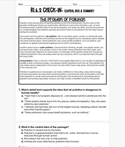 6th Grade Reading Progress Mini Assessments BUNDLE (RI.6.1-6.6 & RL.6.1 ...