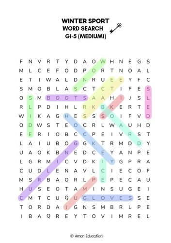 Winter Sports Word Search Activities | 5 Unique Puzzles Easy to Hard ...