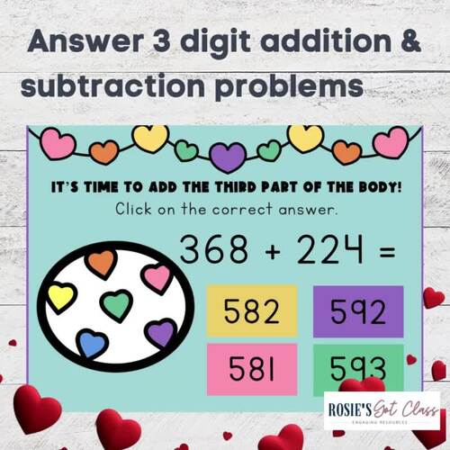 3 Digit Addition & Subtraction With & Without Regrouping Valentine Math ...
