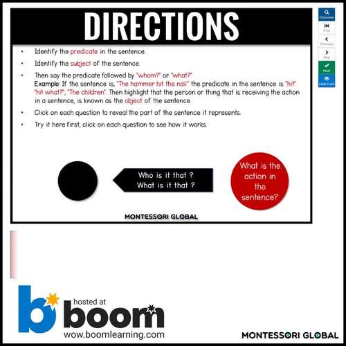 Montessori Sentence Analysis Boom Cards: 1 Subject, 1 Action (Verb) and ...