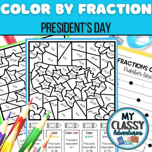 Presidents Day Color By Code Fractions by MyClassyAdventures | TpT