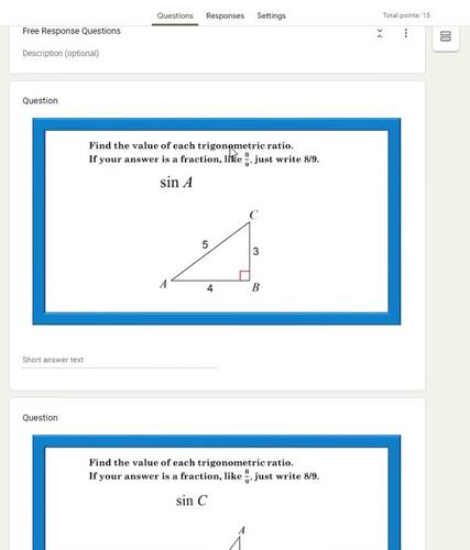 Sine Cosine Tangent as Ratios from Triangles - Google Forms and Paper Copy