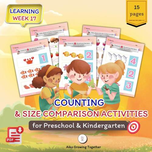 Preschool Learning Worksheets Week 17 Counting Size Comparison Printable