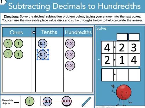 Subtracting Decimals with Regrouping Place Value Discs Google Slides ...