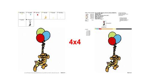 Tigger flying with colorful balloons embroidery designs for kids and ...