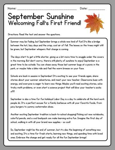 Back to School Reading Fluency and Comprehension Pack | Passages ...