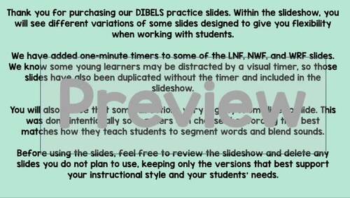 Kindergarten DIBELS March Practice Slides LNF PSF NWF WRF Vocab Oral ...