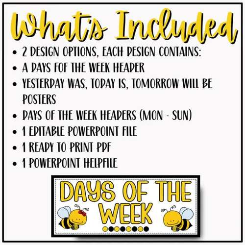Bee Days of the Week Headers | Editable Classroom Decoration Headers ...