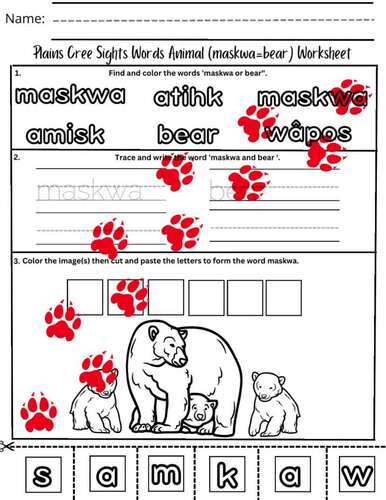 Plains Cree 15 Animal Sight Words No Prep by Two-Spirit Teaching Resources