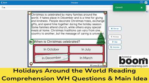Holidays Around the World Reading Comprehension WH Questions & Main Idea