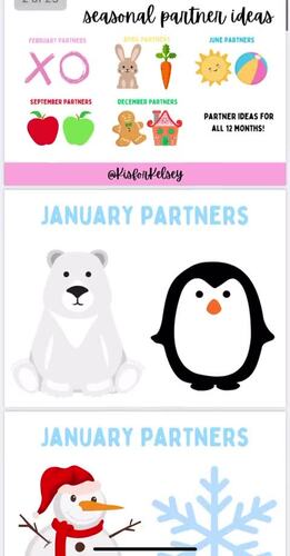 Kindergarten Partner Pairing Cards Student Grouping Partner Monthly ...