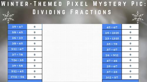 Winter-Themed: Pixel Art Mystery Pic-5th Grade Math-Dividing Fractions ...