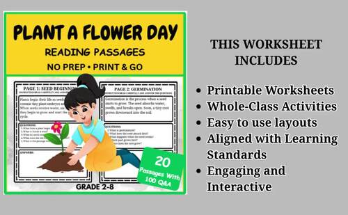 Plant Life Cycle Reading Comprehension | Plant a Flower Day | Grades 2-8