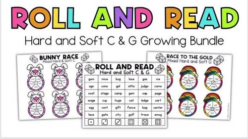 Hard and Soft C and G | Roll and Read Fluency Practice Games Bundle