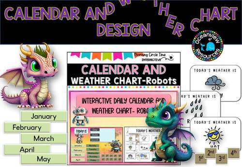 Daily Calendar and Weather chart- Interactive PowerPoint- Robot THEME